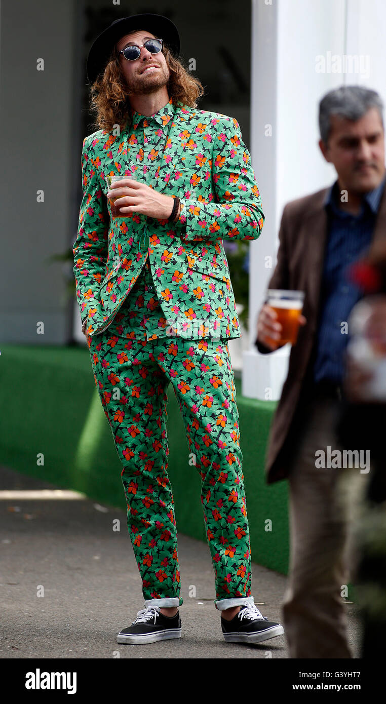 A general view of a spectator wearing a colourful suit during day four ...