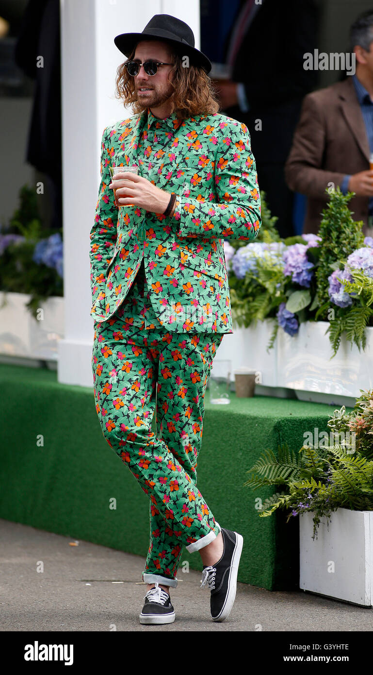 A general view of a spectator wearing a colourful suit during day four ...