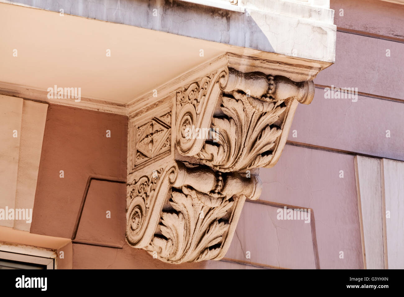 stone facade on classical building with ornaments and sculptures Stock ...