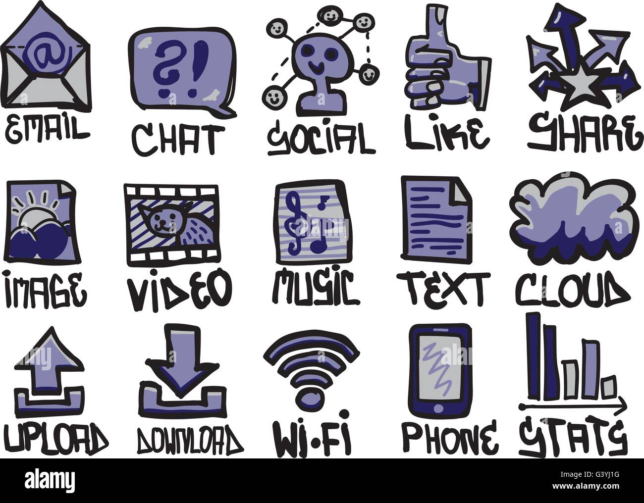 Internet themed vector doodled icons Stock Vector Image & Art - Alamy