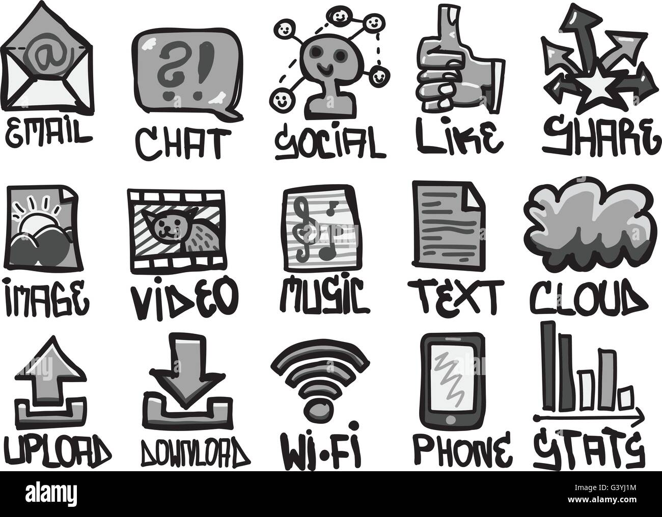 Internet themed vector doodled icons Stock Vector Image & Art - Alamy