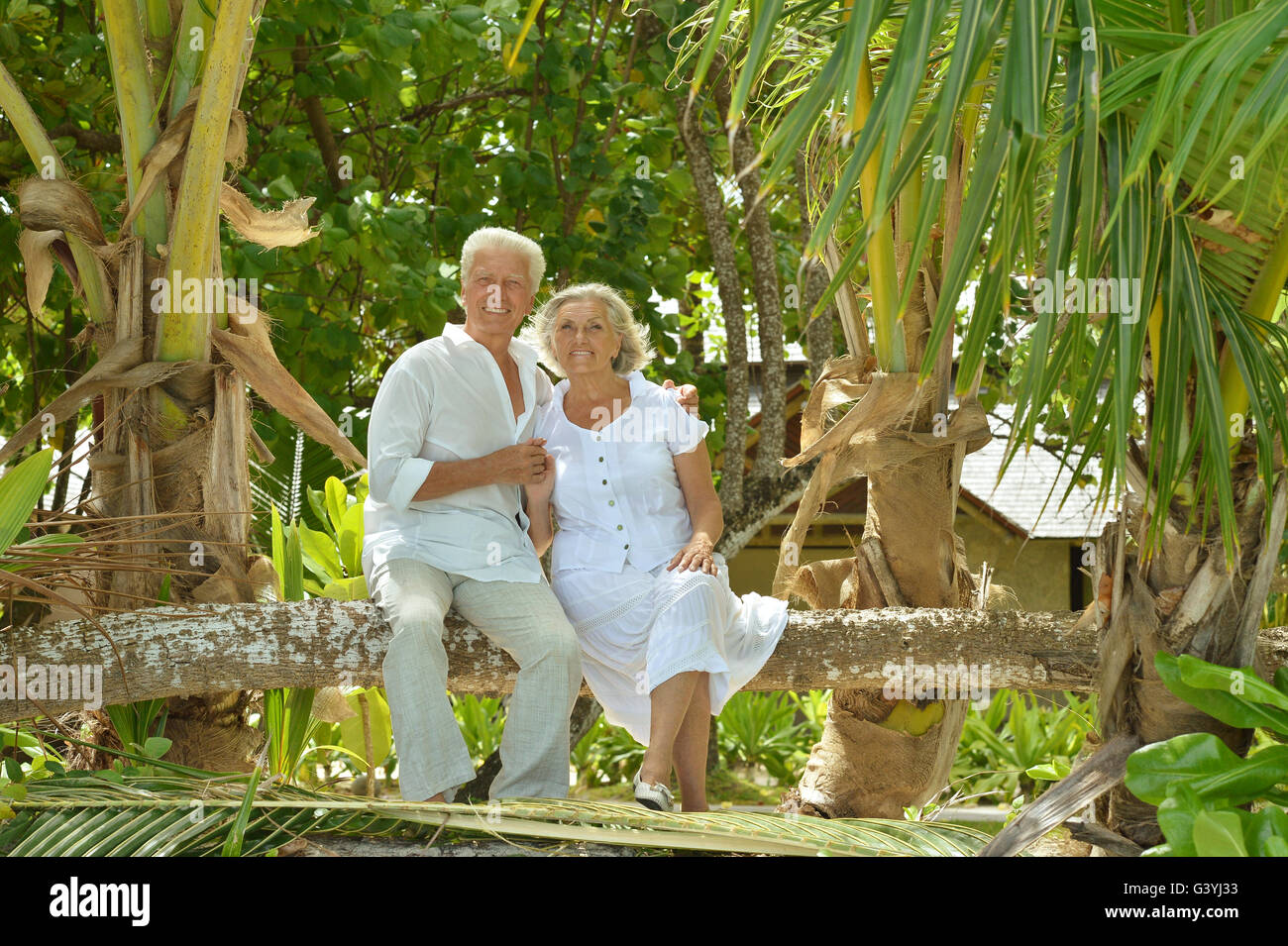 elderly couple rest at tropical resort Stock Photo - Alamy