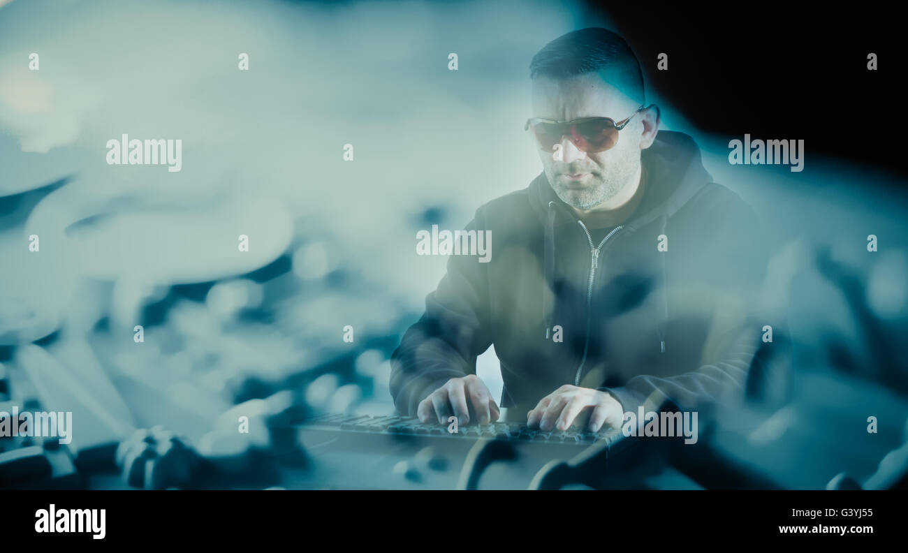 Man hacking computer network Stock Photo - Alamy