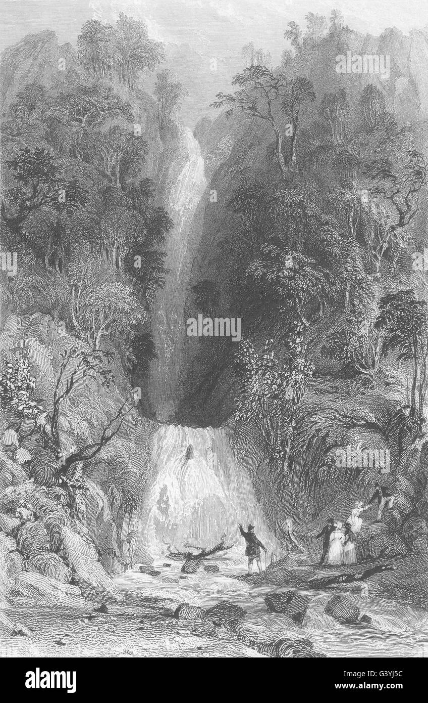 CUMBRIA: Lodore Cataract, Cumberland (Allom) , antique print 1832 Stock ...