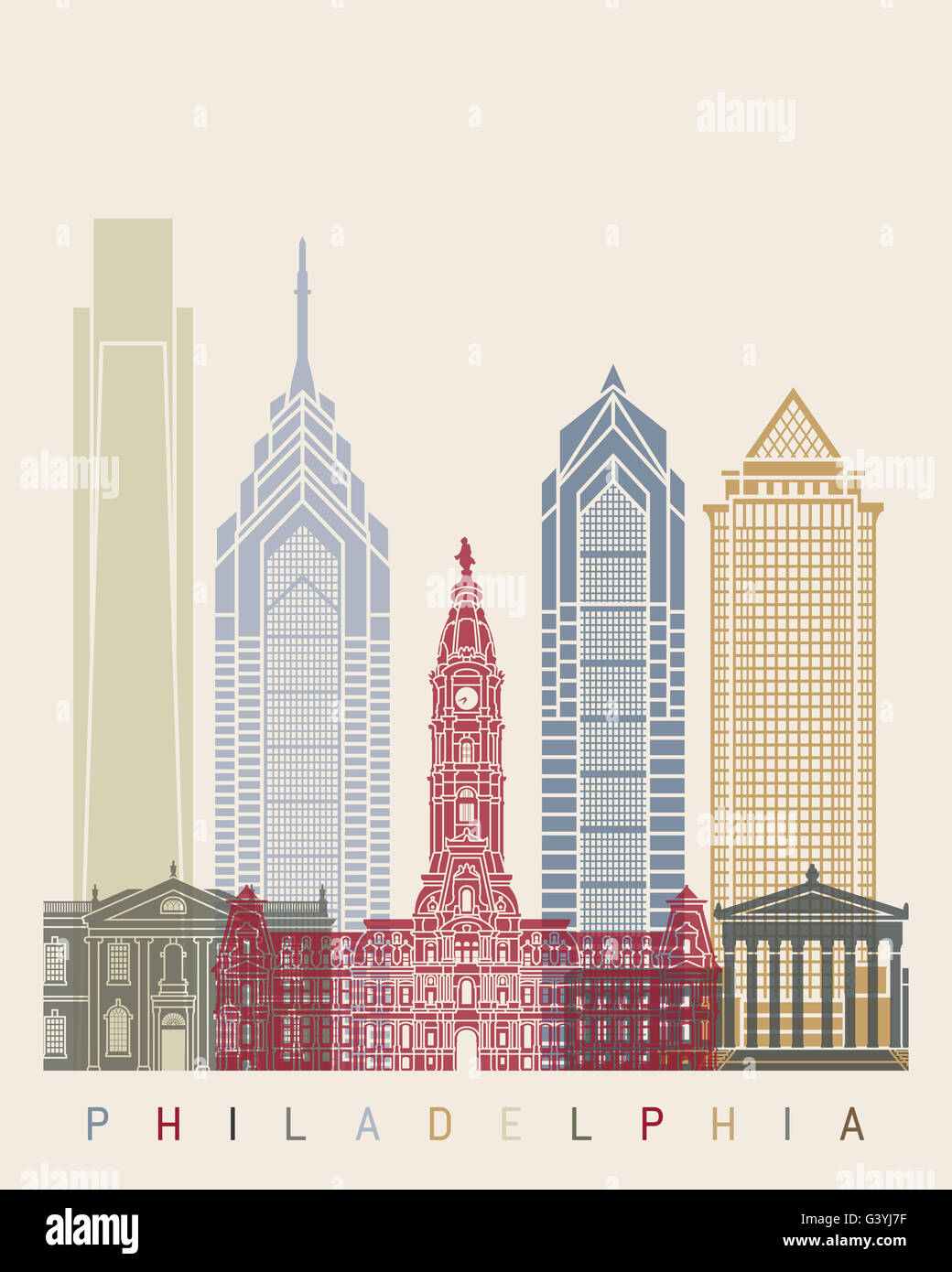 Philadelphia skyline poster in editable vector file Stock Photo - Alamy