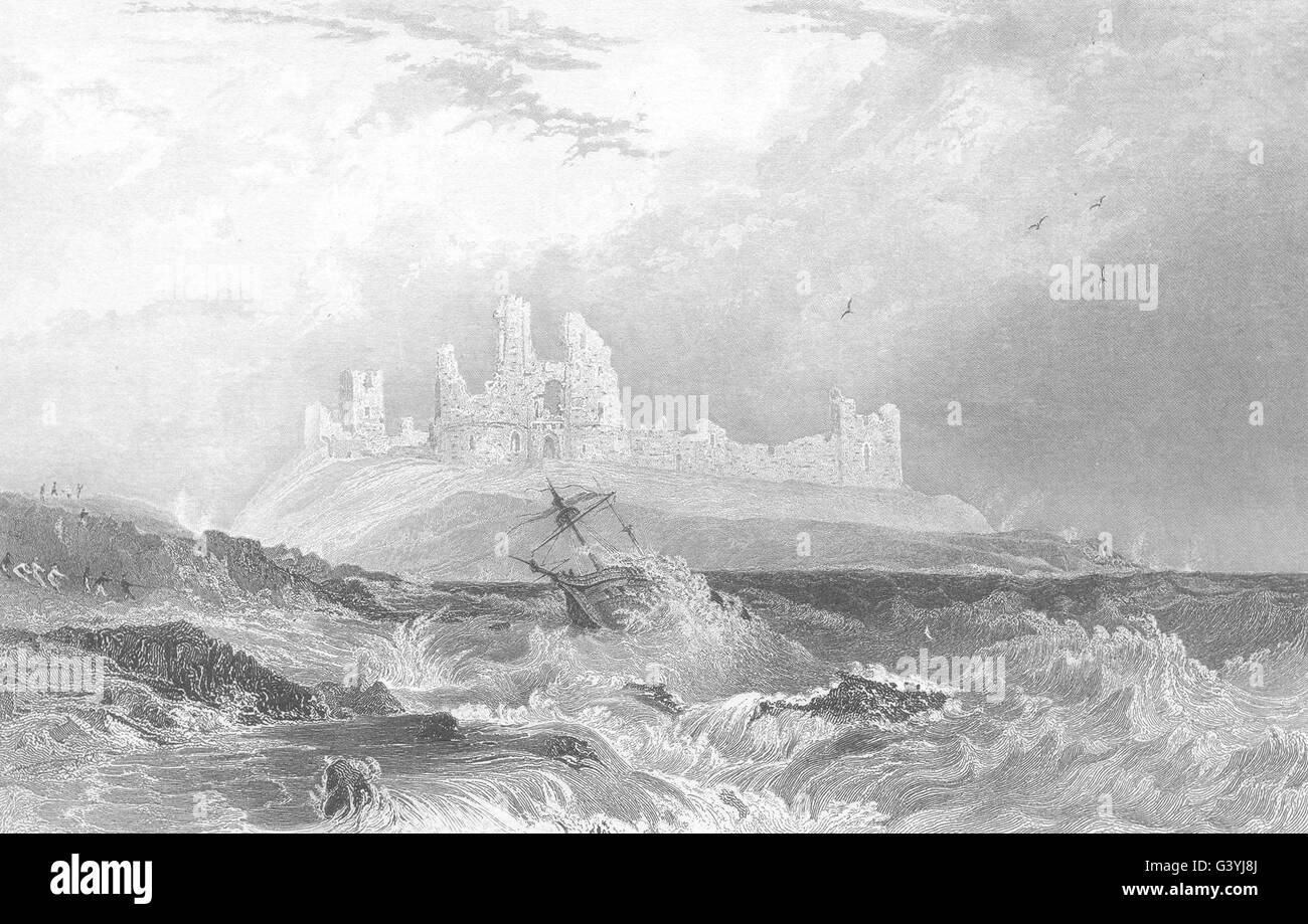 NORTHUMBERLAND: Dunstanburgh-Castle, Northumberland (Allom) , old print ...