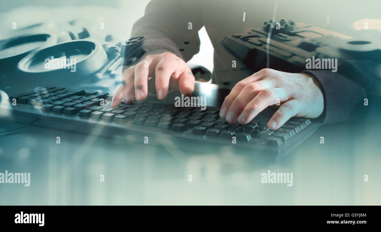Hacker typing on futuristic computer hi-res stock photography and ...