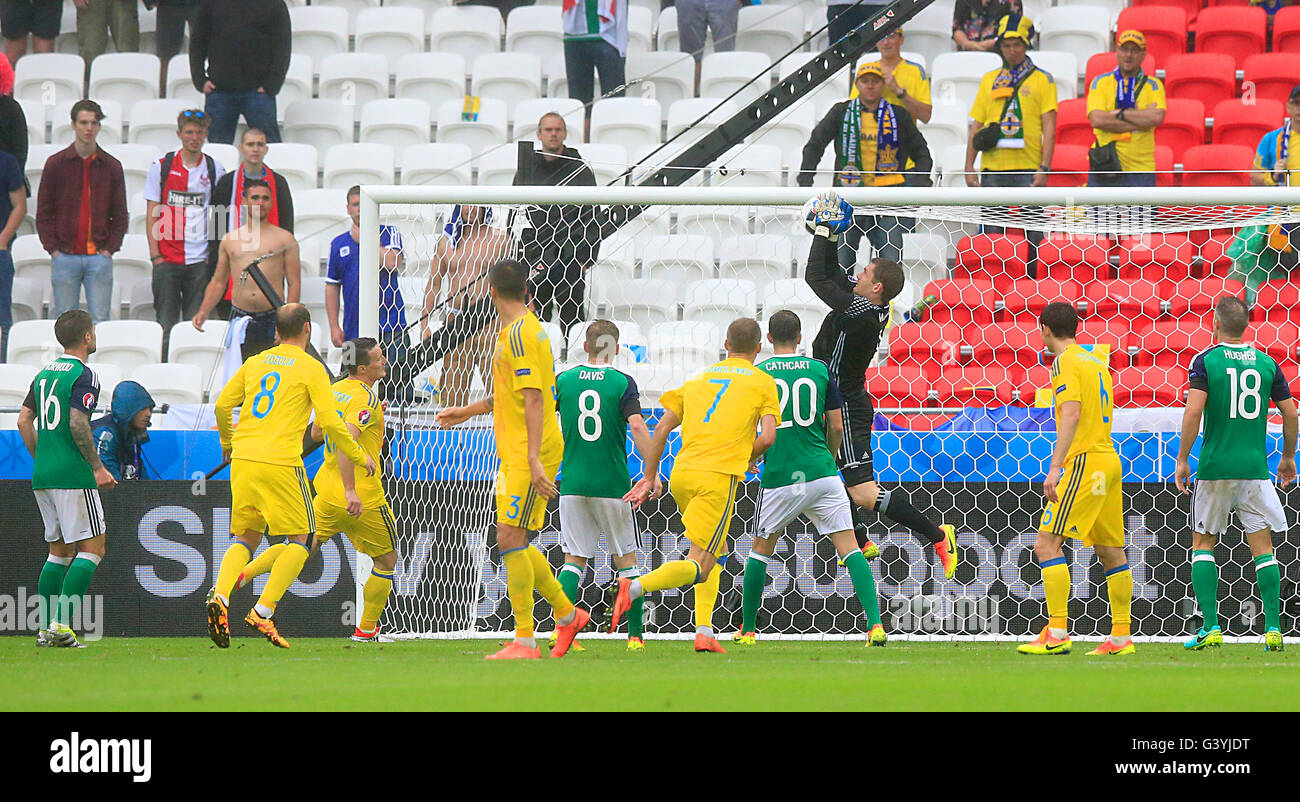 Ukraine's Vyacheslav Shevchuk makes an attempt on goal which is saved ...