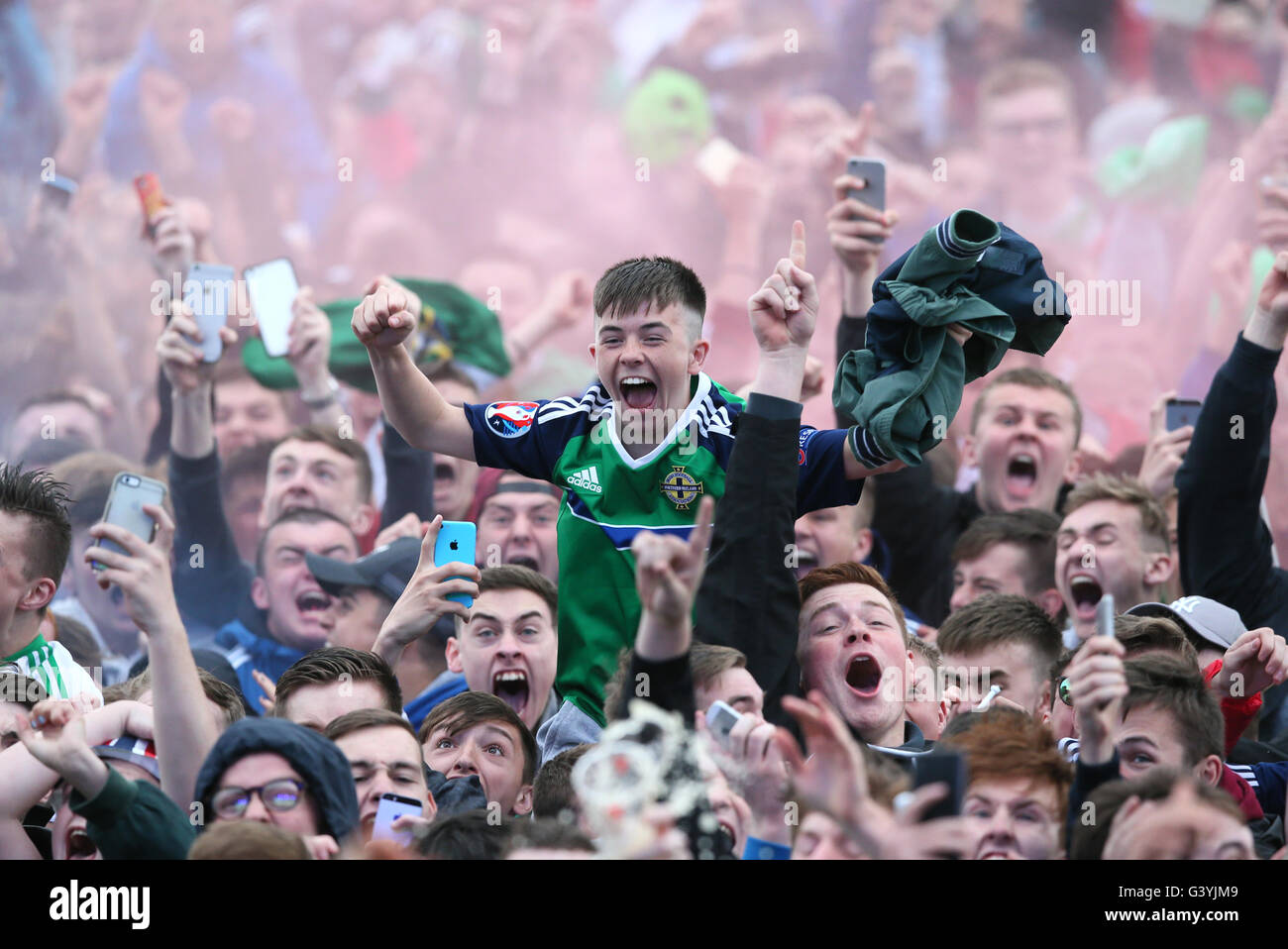 Northern Ireland fans show their support towards the end of the match ...