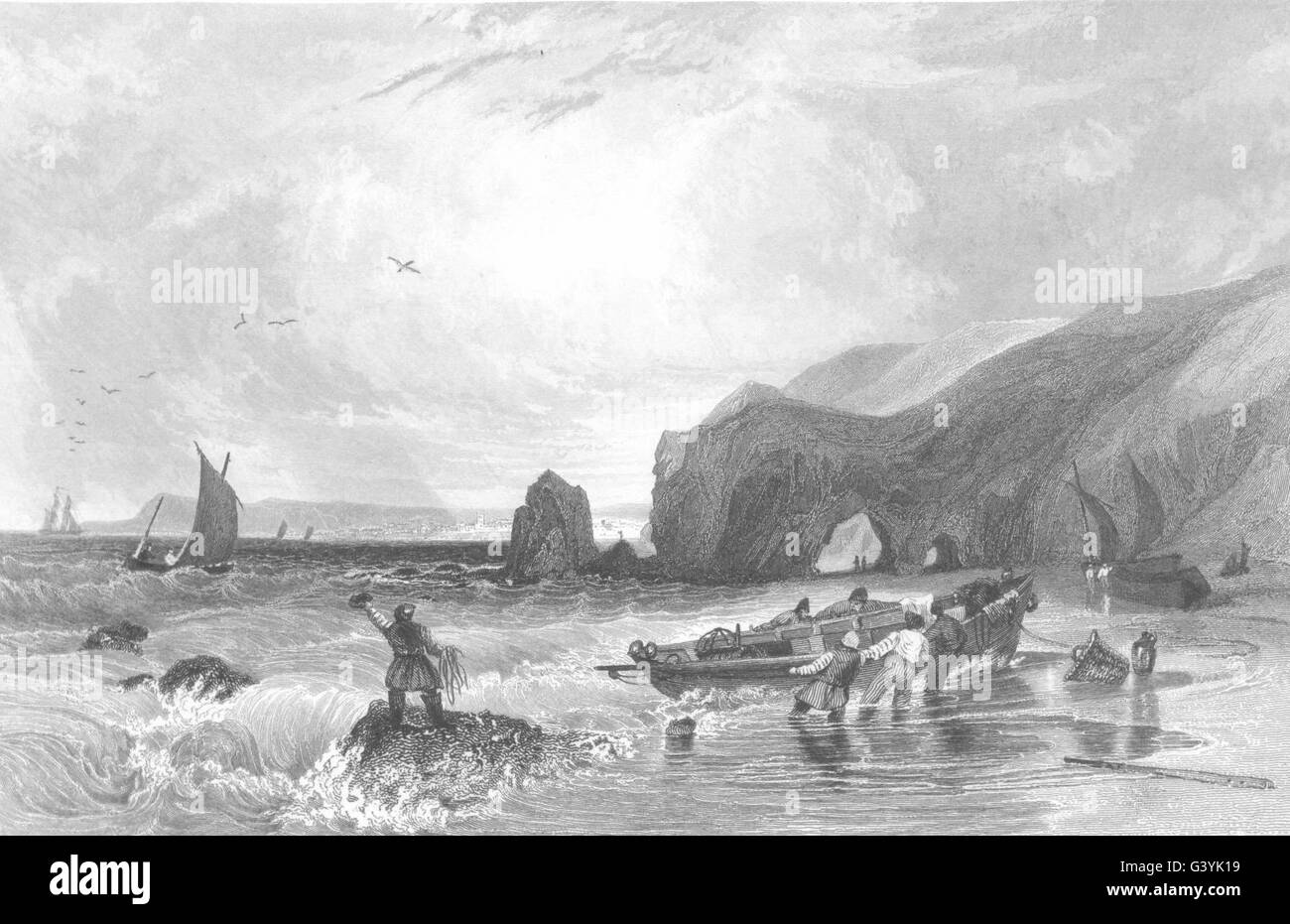 DURHAM: Blackhall Rocks, Hartlepool in the Distance, Durham (Allom ...