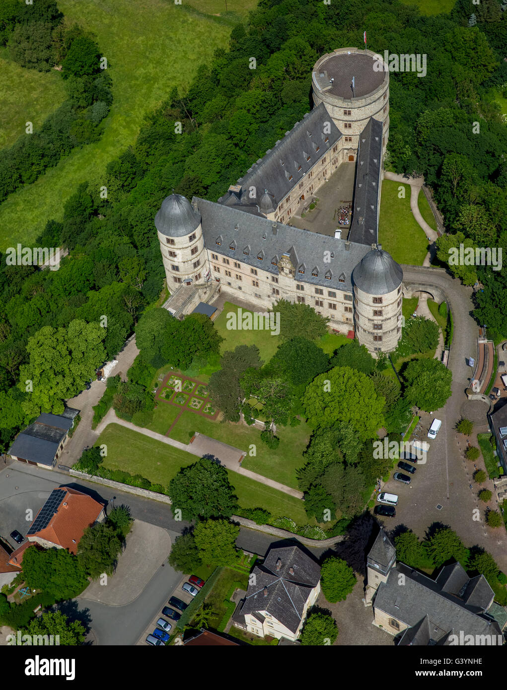 Aerial view, Wewelsburg, hill Castle in the district Wewelsburg town ...