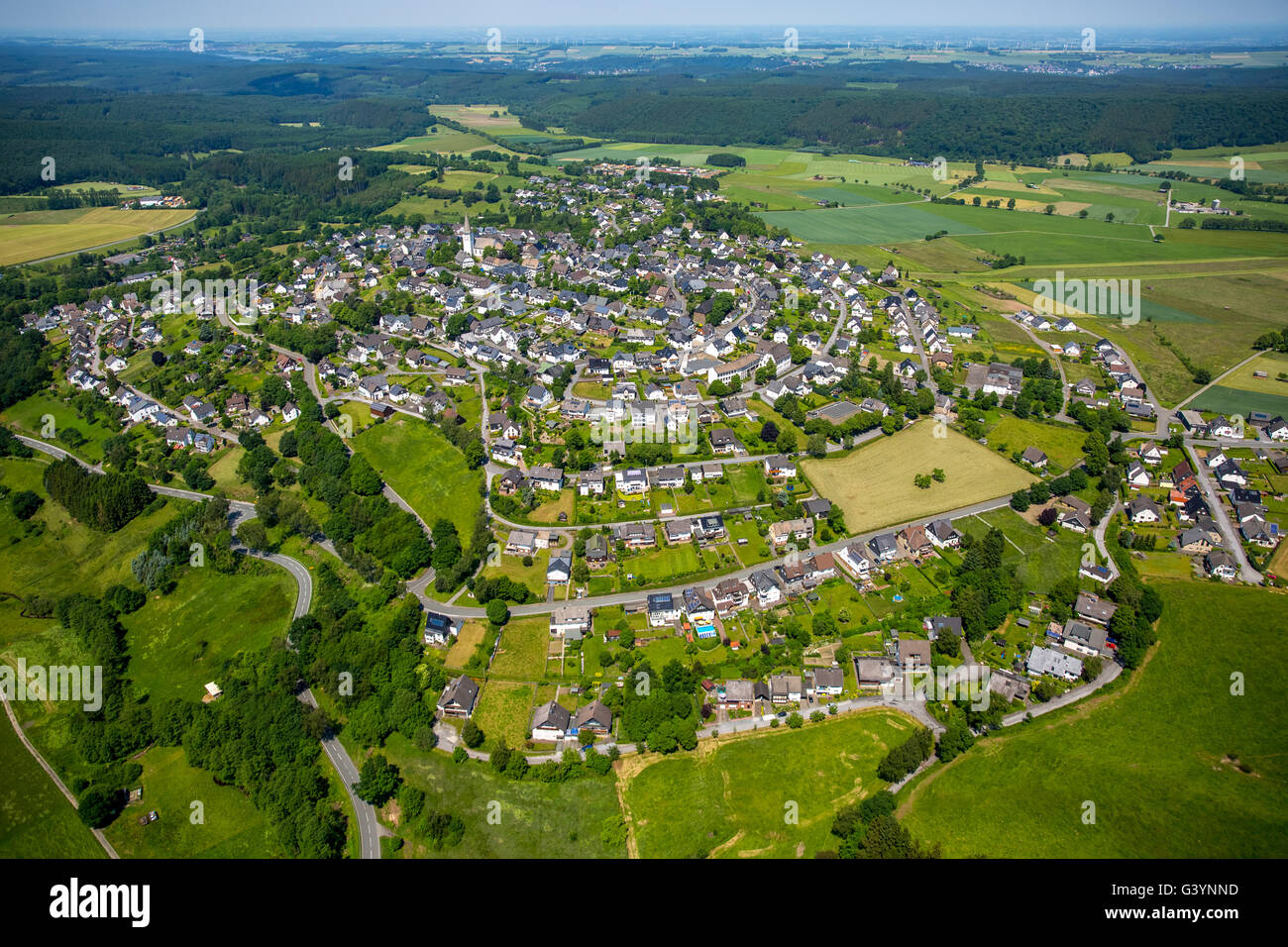 Aerial view, Hirschberg, Warstein, the Sauerland region, North Rhine ...