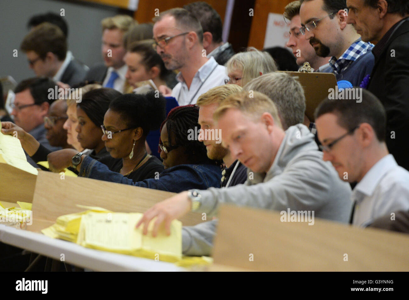 Ballots begin to be counted during the count at Wandsworth Town Hall ...