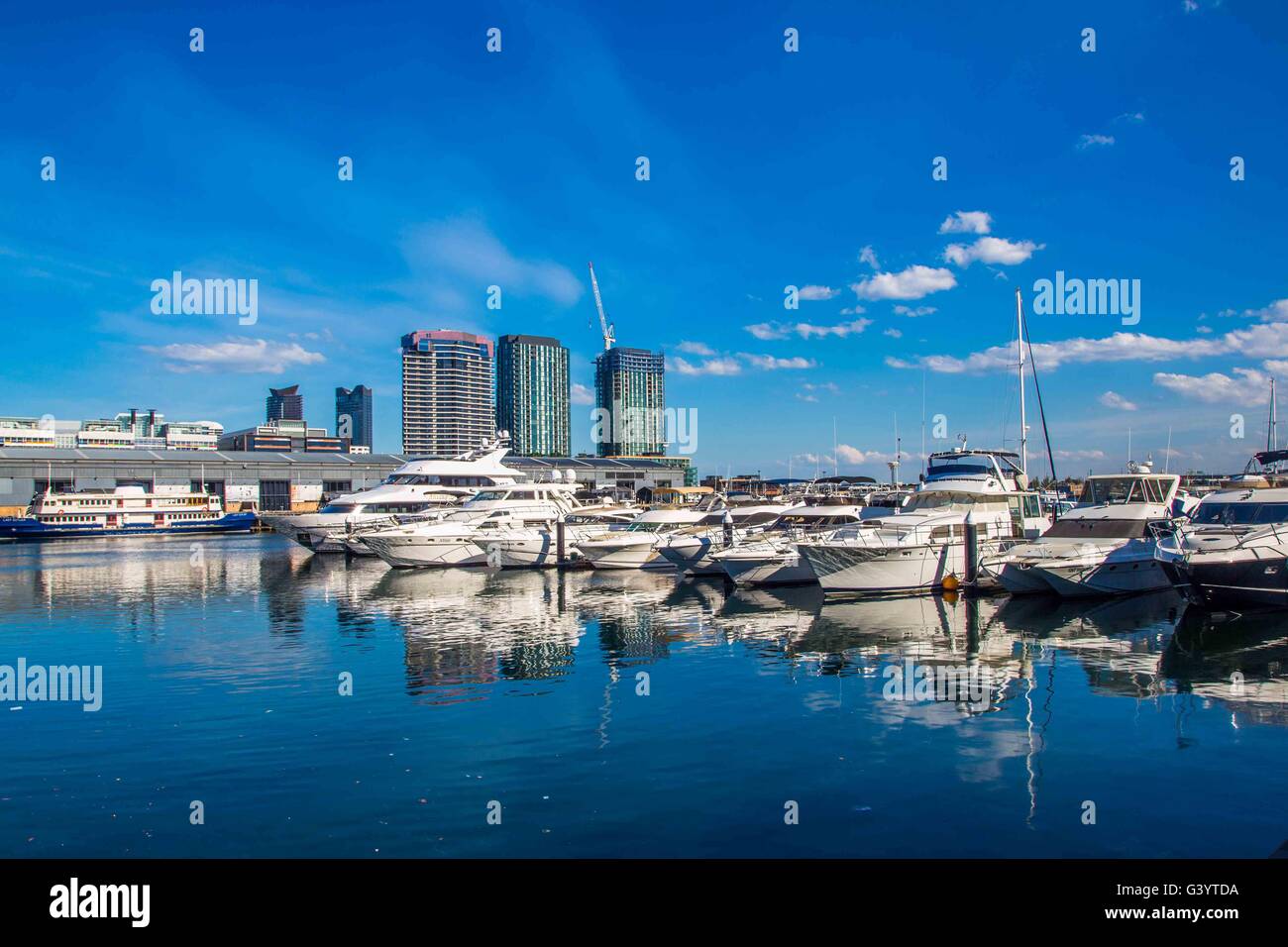 The Marina, boats and harbour or harbor at Docklands, Melbourne ...