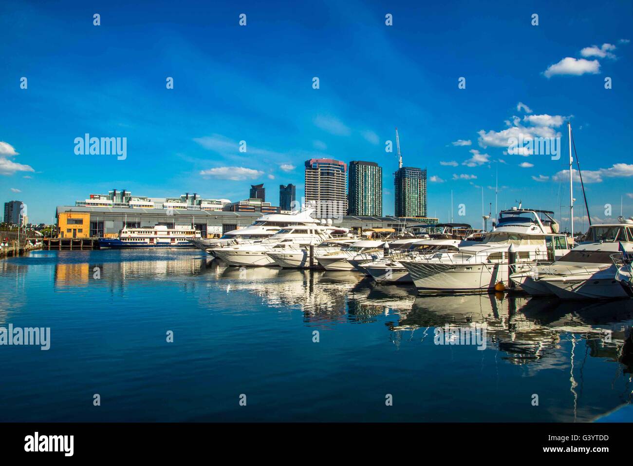 The Marina, boats and harbour or harbor at Docklands, Melbourne ...