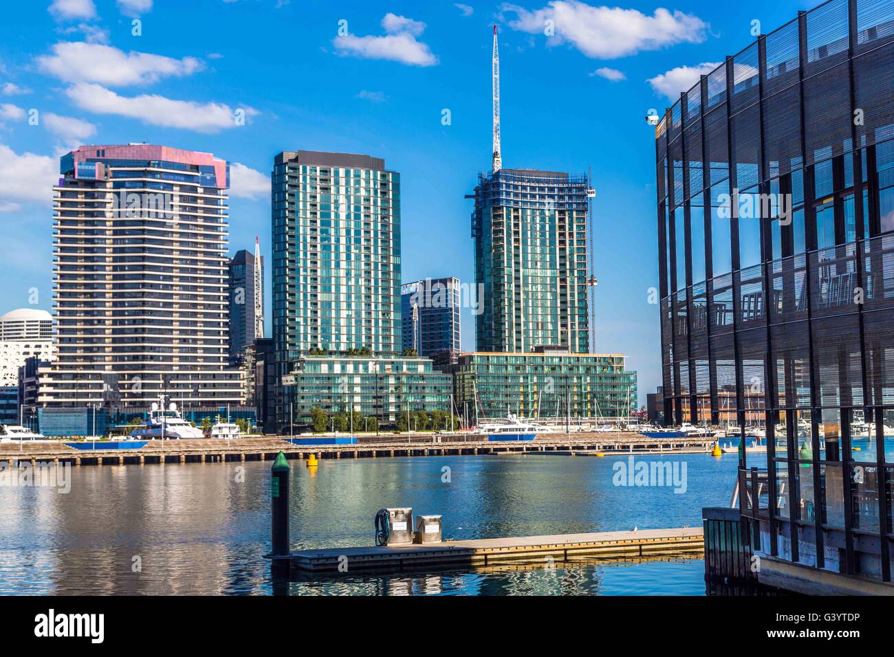 The Marina, boats and harbour or harbor at Docklands, Melbourne ...