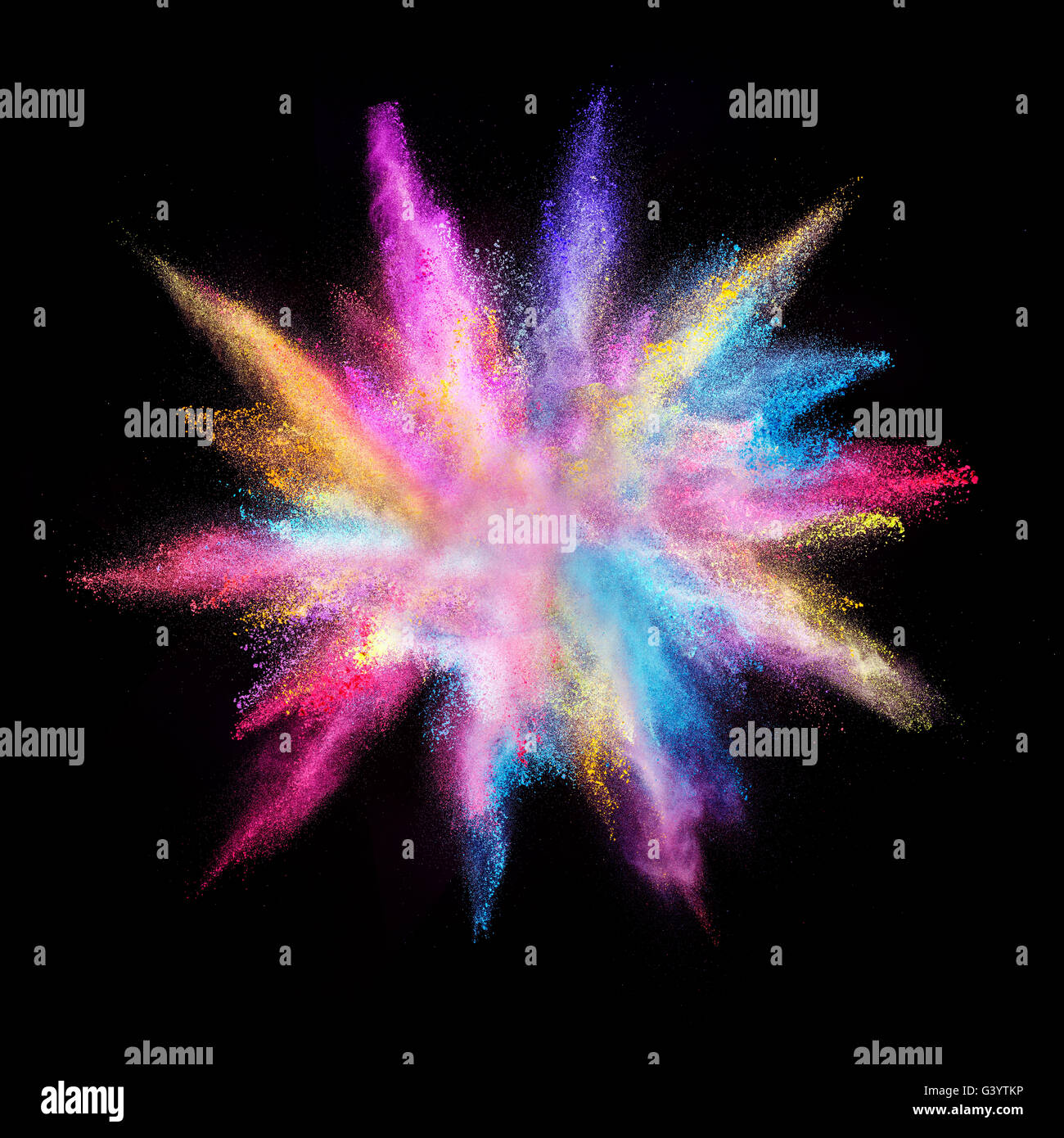 Explosion of colored powder, isolated on black background Stock Photo ...