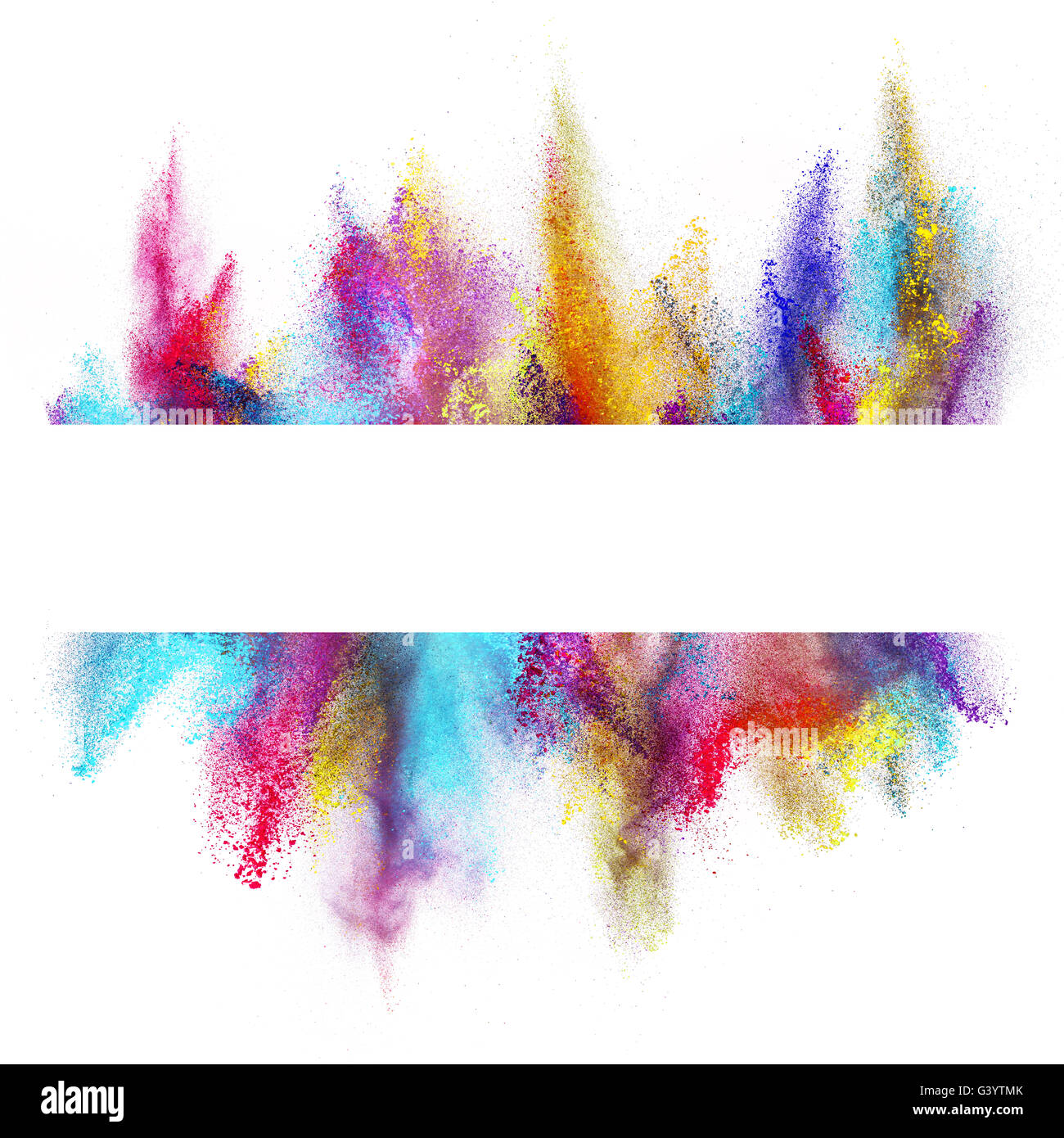 Explosion of colored powder with empty space for text, isolated on ...