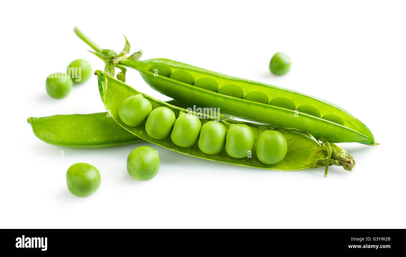 Fresh young green peas isolated on white background Stock Photo - Alamy