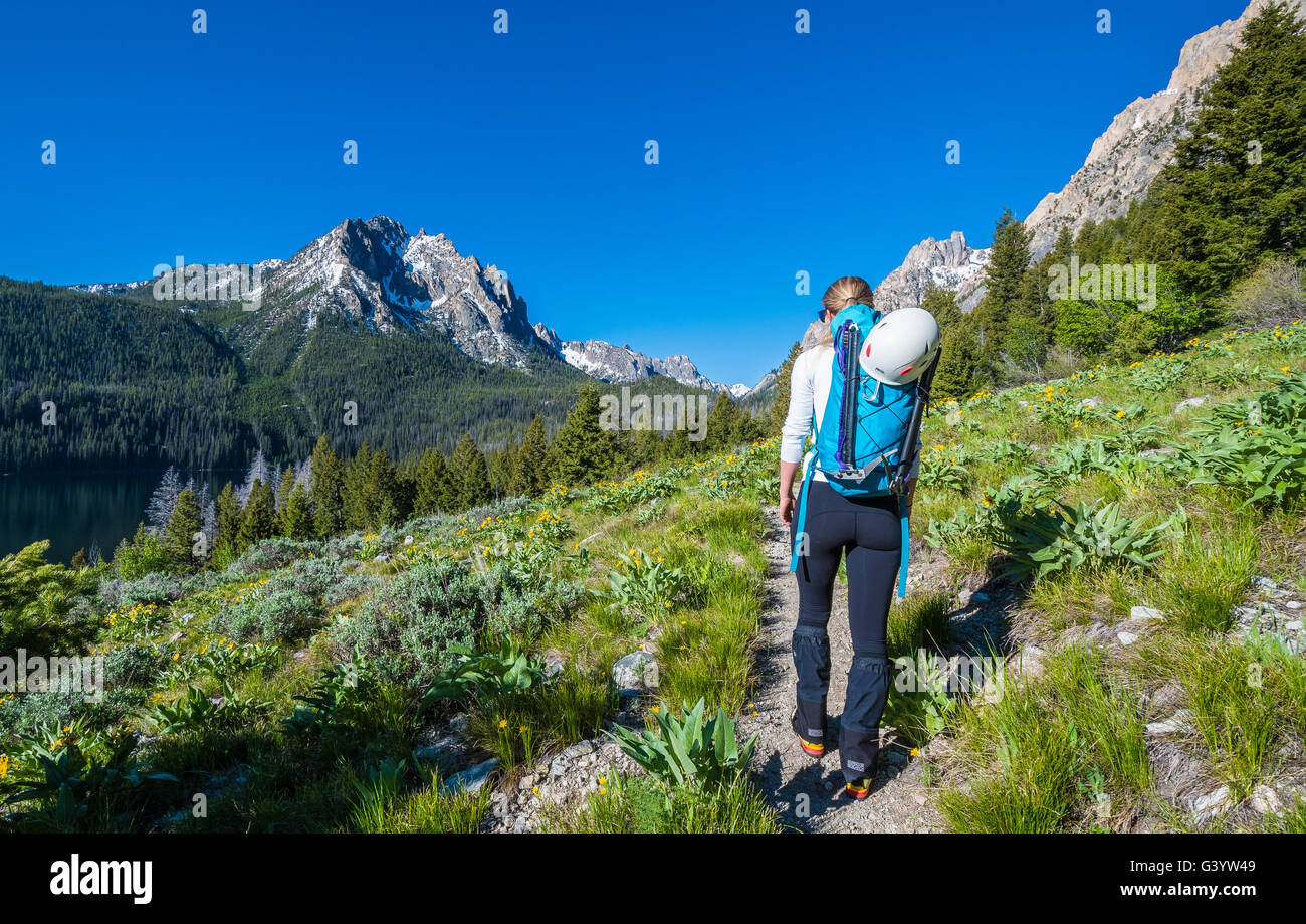 Noelle Synder on route to climb Mount Heyburn in the Sawtooth Mountain ...