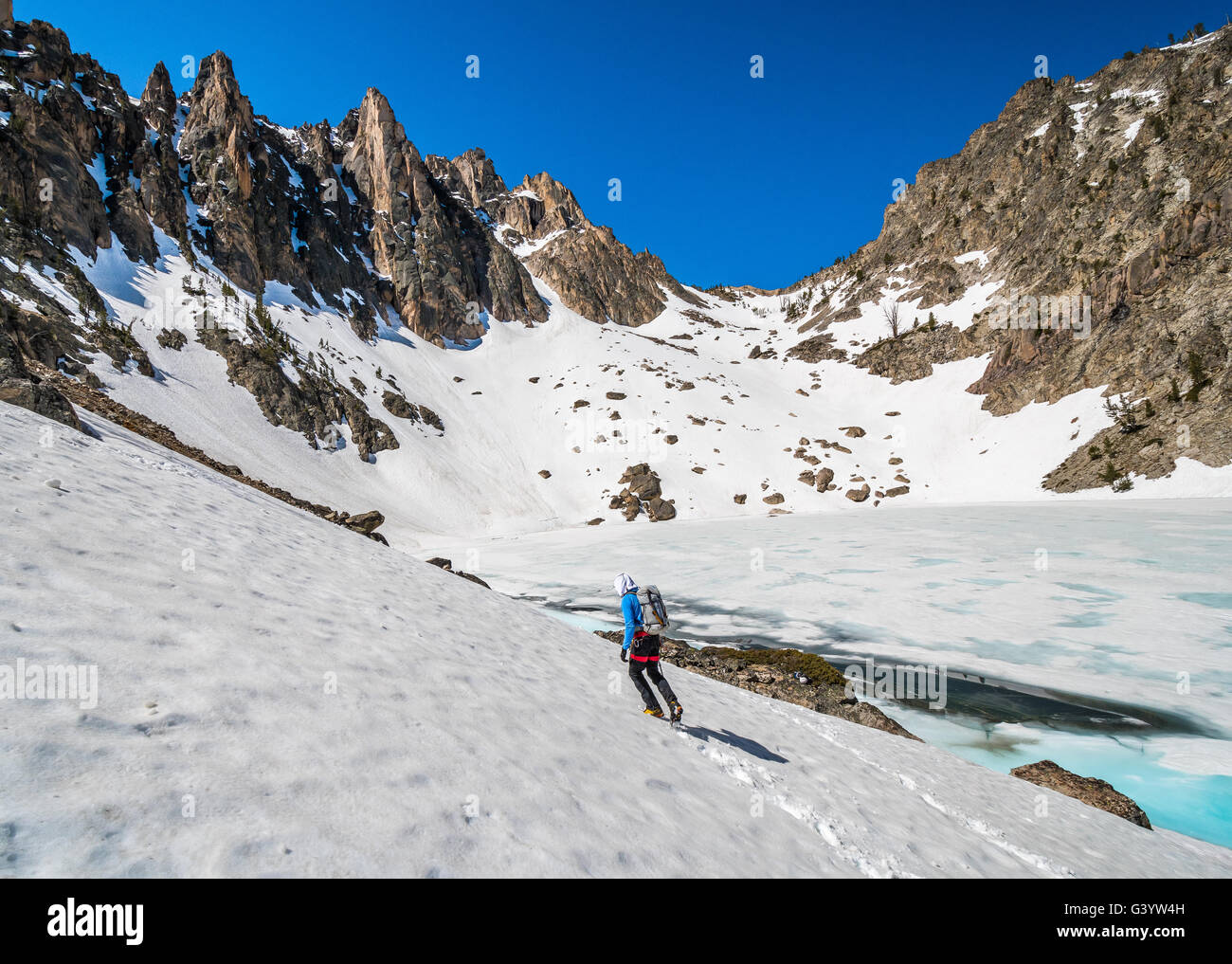 Brandon Prince on route to climb Mount Heyburn in the Sawtooth Mountain ...