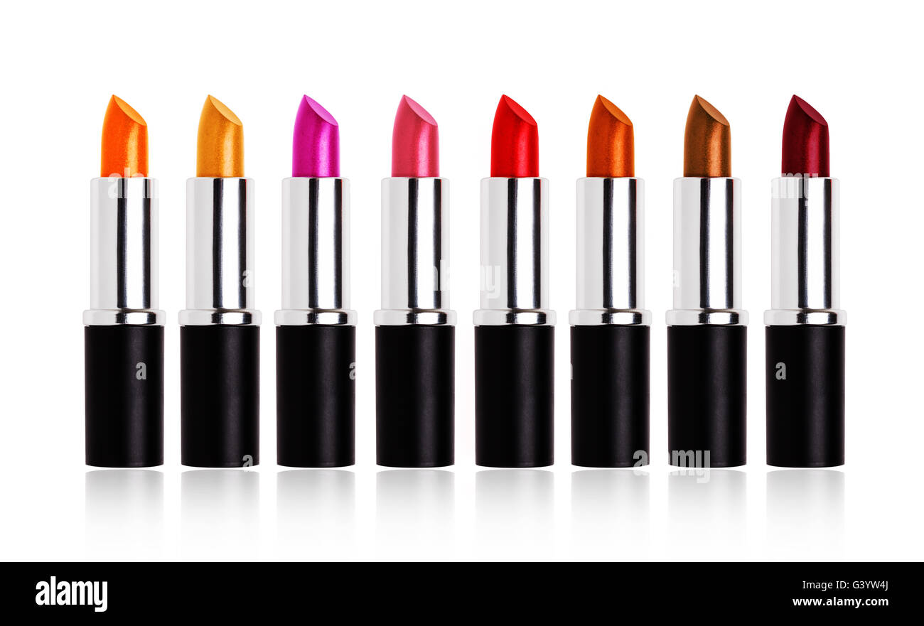 Cosmetics.colorful lipstick collection isolated on white background ...