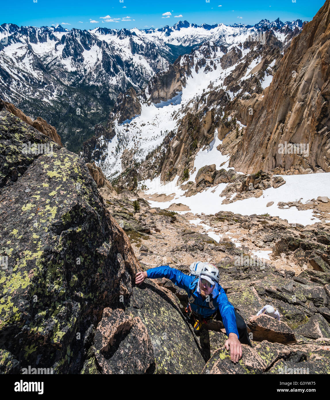 Brandon Prince climbing Mount Heyburn in the Sawtooth Mountain Range ...