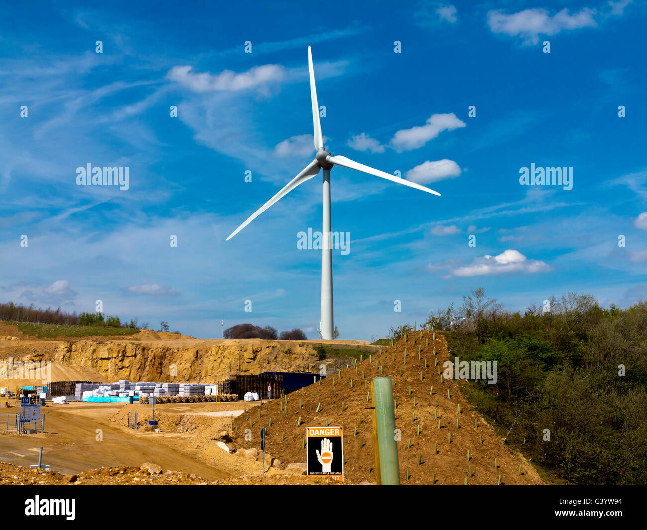 Wind turbine near old quarry Brassington in the Peak District ...