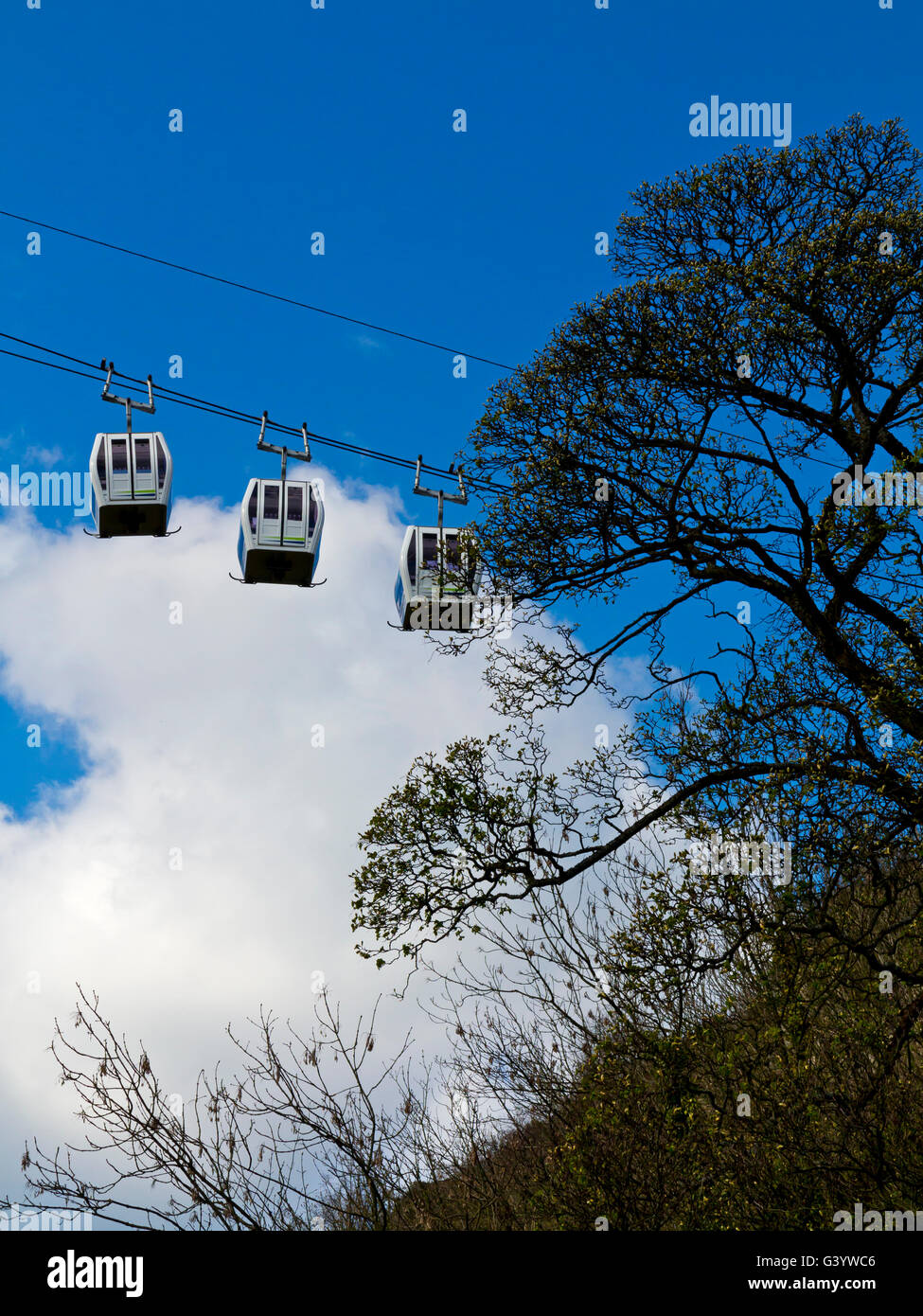 Cable cars ascending to the Heights of Abraham attraction at Matlock ...