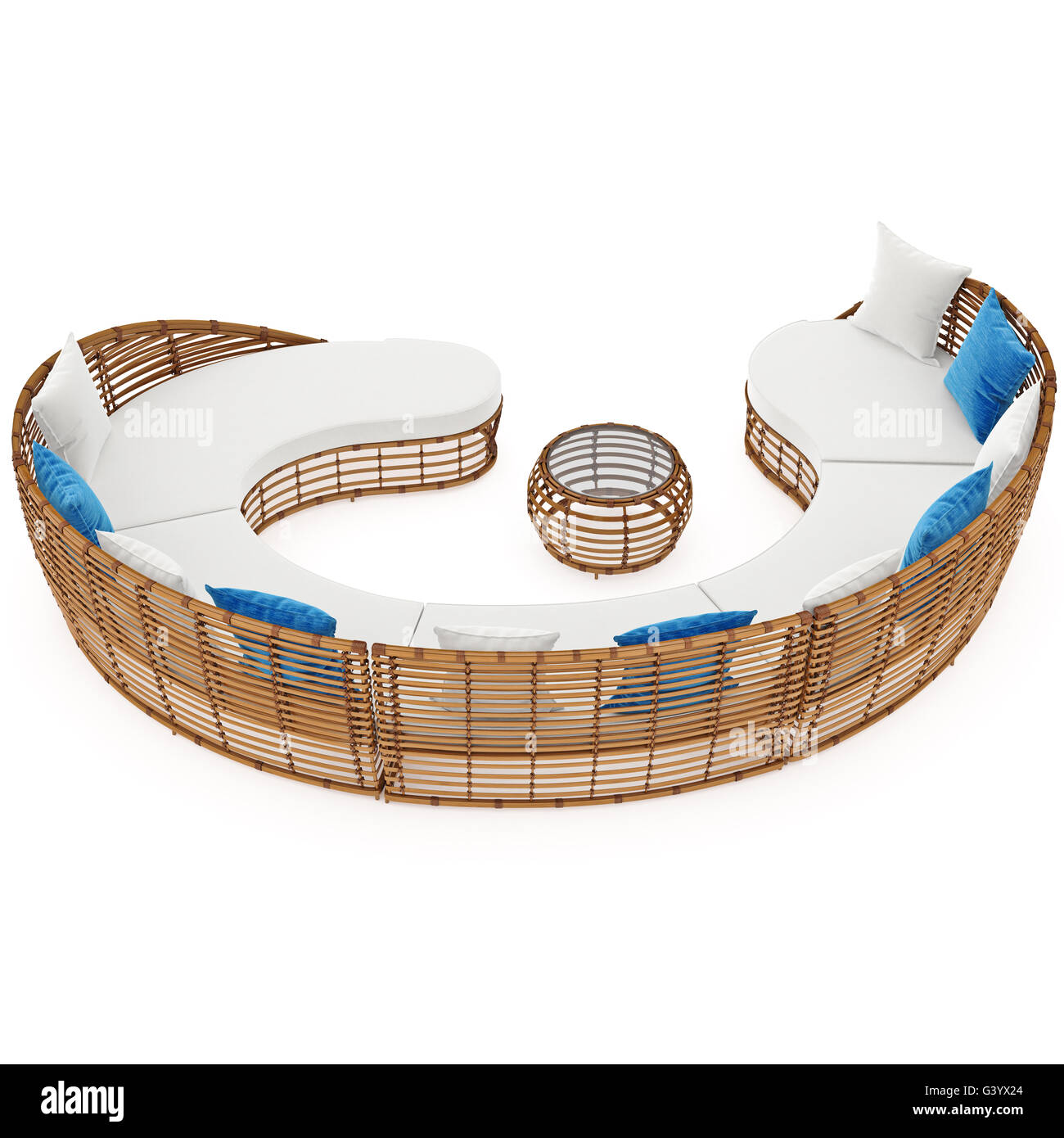 Rattan large sofa curved. 3D graphic Stock Photo - Alamy