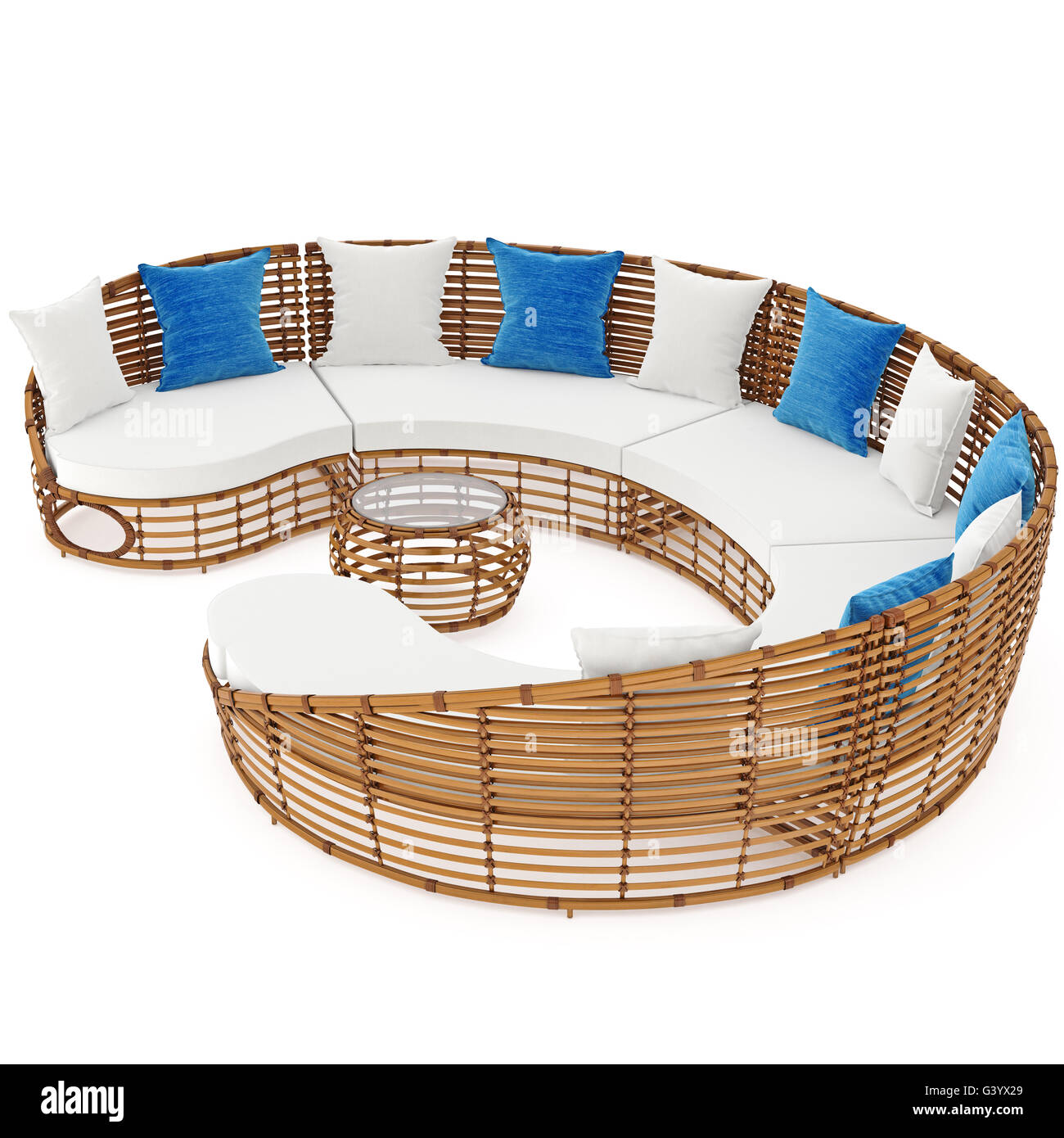 Sofa and table with rattan. 3D graphic Stock Photo - Alamy