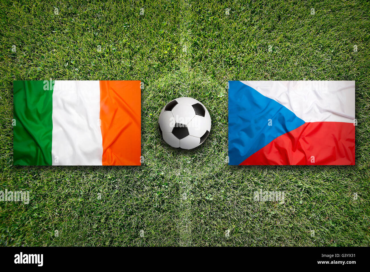 Ireland vs. Turkey flags on green soccer field Stock Photo - Alamy