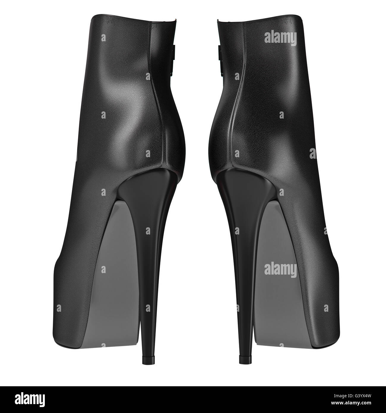 Black leather shoes on high heels, back view. 3D graphic Stock Photo ...