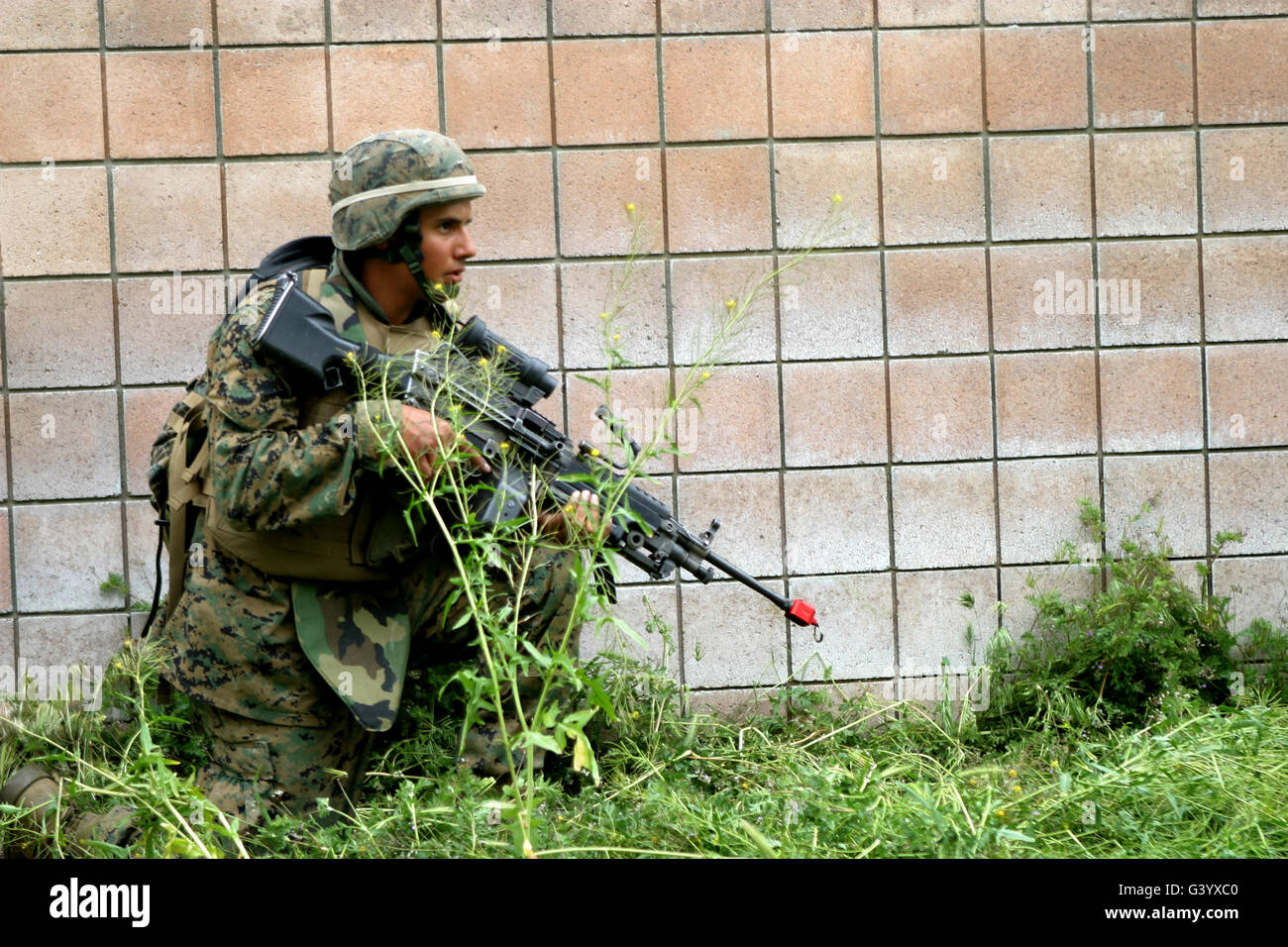 A squad automatic weapon gunner posts security Stock Photo - Alamy