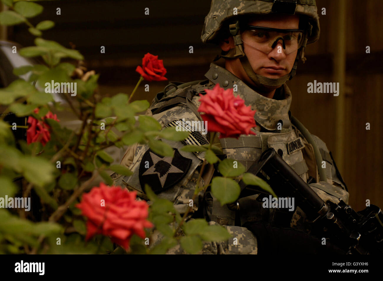 U.S. Army Specialist provides security during a joint foot patrol Stock ...