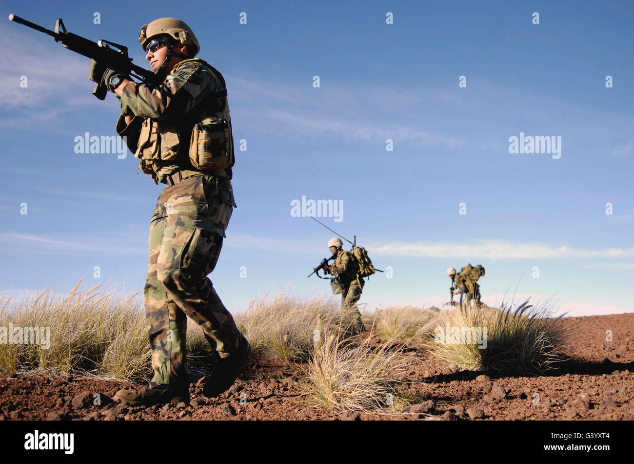 A soldier takes point while training his Airmen on patrol tactics Stock ...
