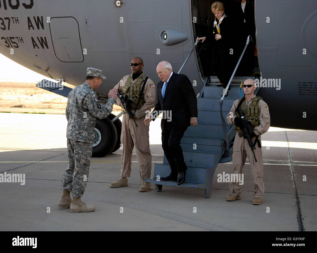 U.S. Vice President, Dick Cheney, is greeted by General David Petraeus ...