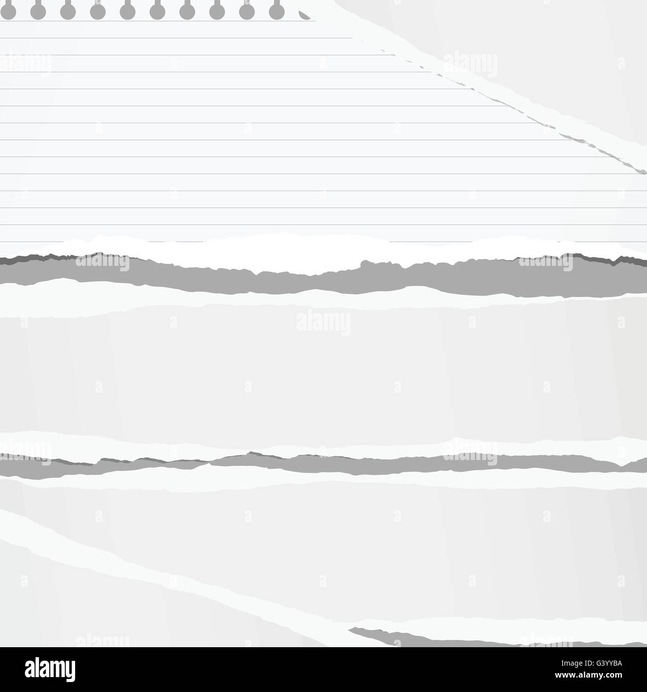 Ripped white and ruled notebook paper sheet are stuck on gray ...