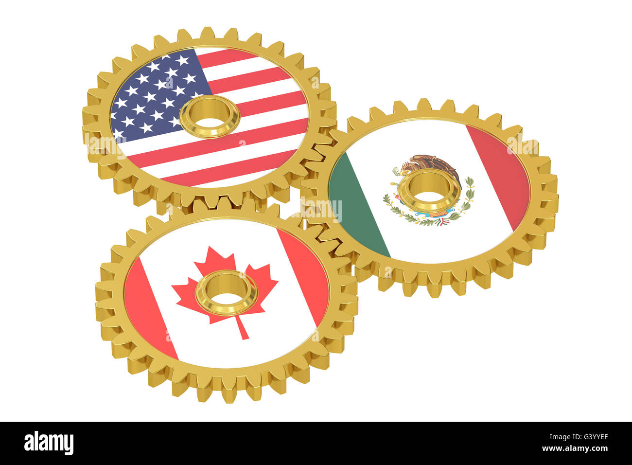 North American Union, NAU concept on a gears, 3D rendering Stock Photo ...