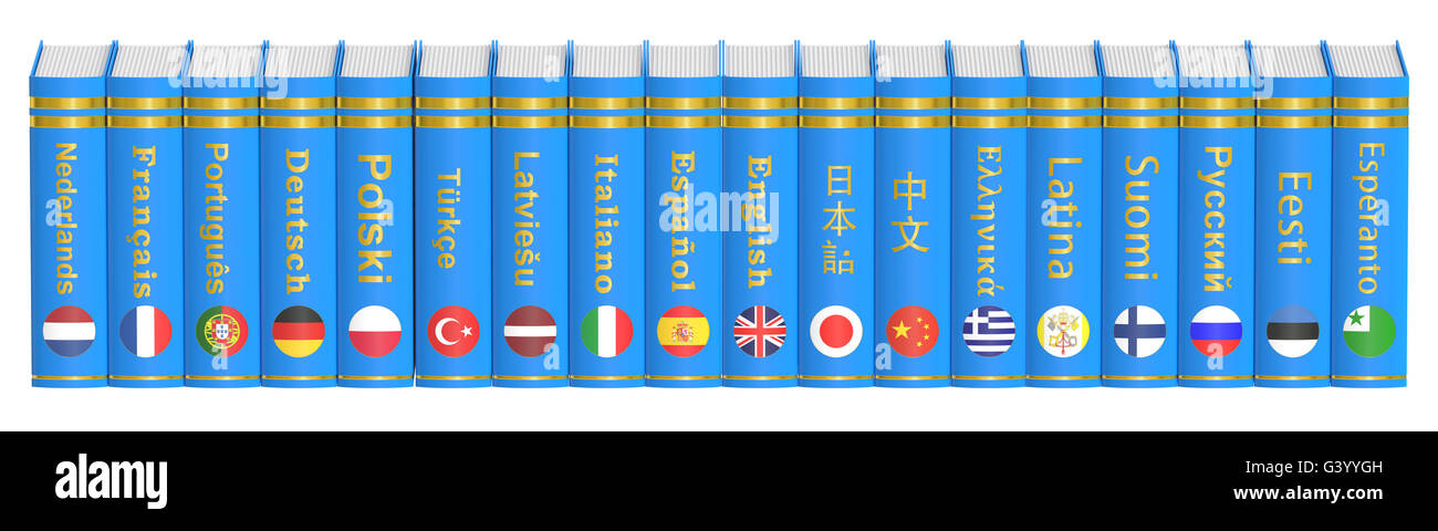 Row of Languages Books, 3D rendering isolated on white background Stock ...