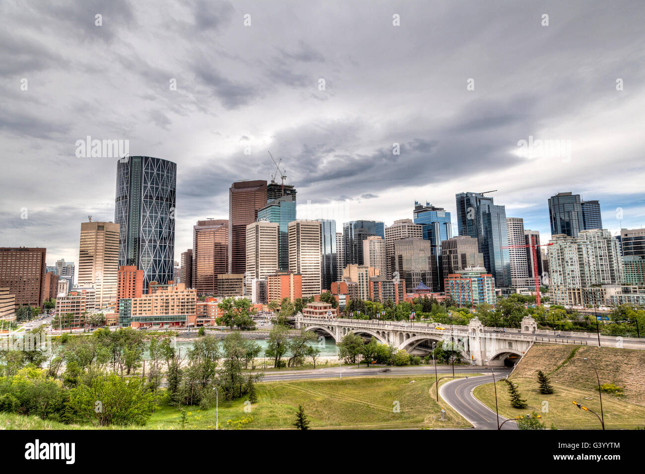 HDR rendering of Calgary downtown showing Lions Gate Bridge across the ...