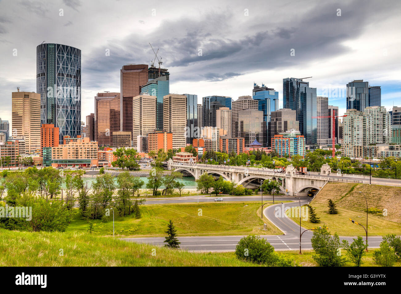 HDR rendering of Calgary downtown showing Lions Gate Bridge across the ...