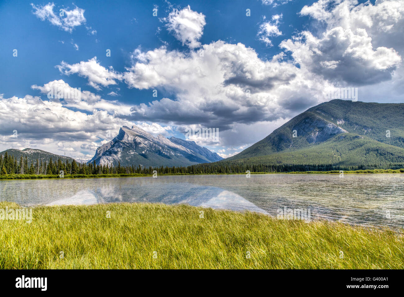 HDR rendering of Vermilion Lakes in the Summer at Banff National Park ...