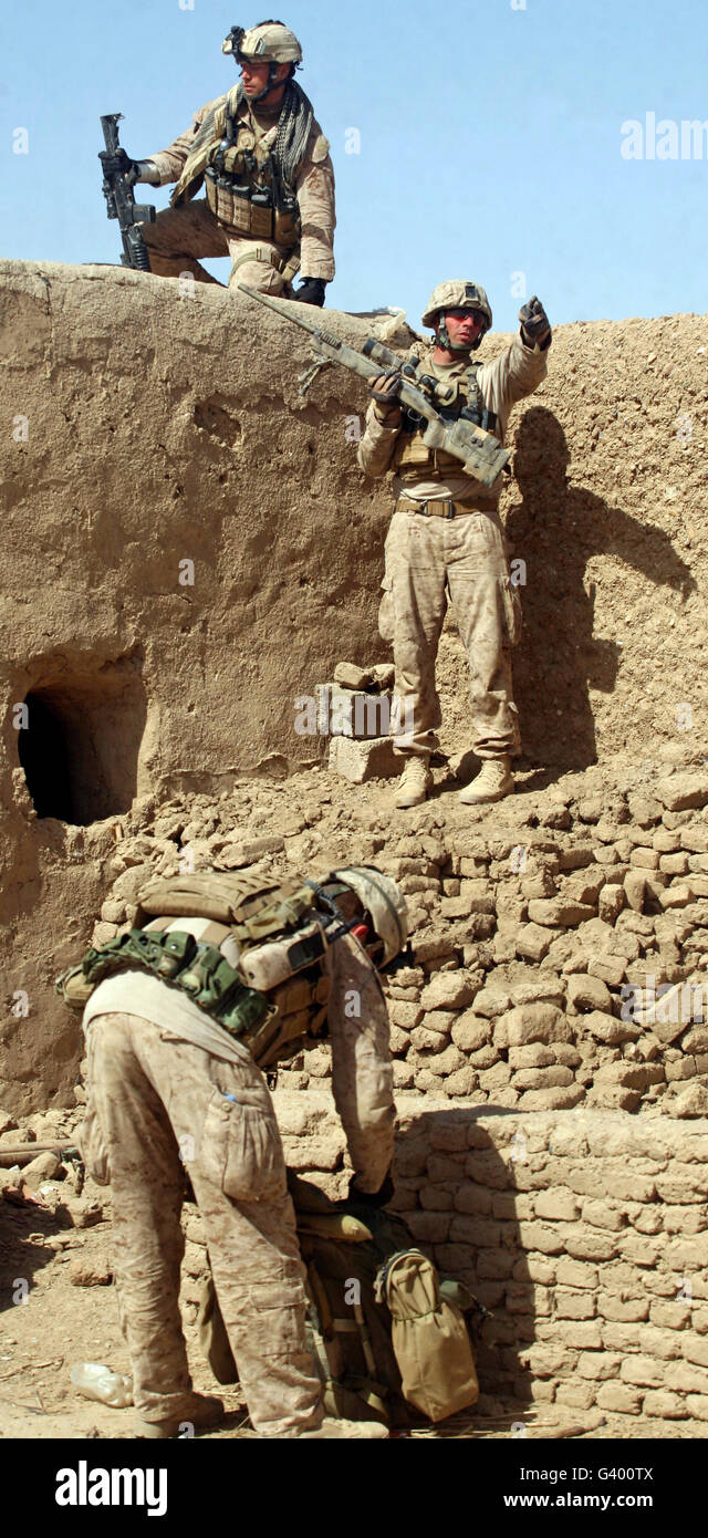 U.S. Marines set up security inside a compound in Marjah, Afghanistan ...