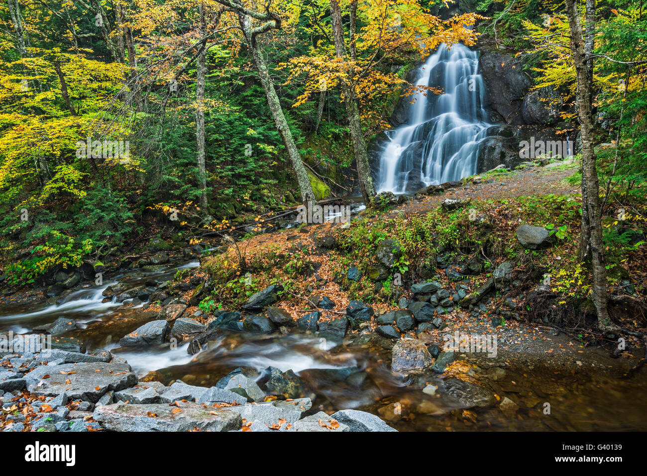 Deer Hollow Brook cascades over rock to form Moss Glen Falls, Addison ...