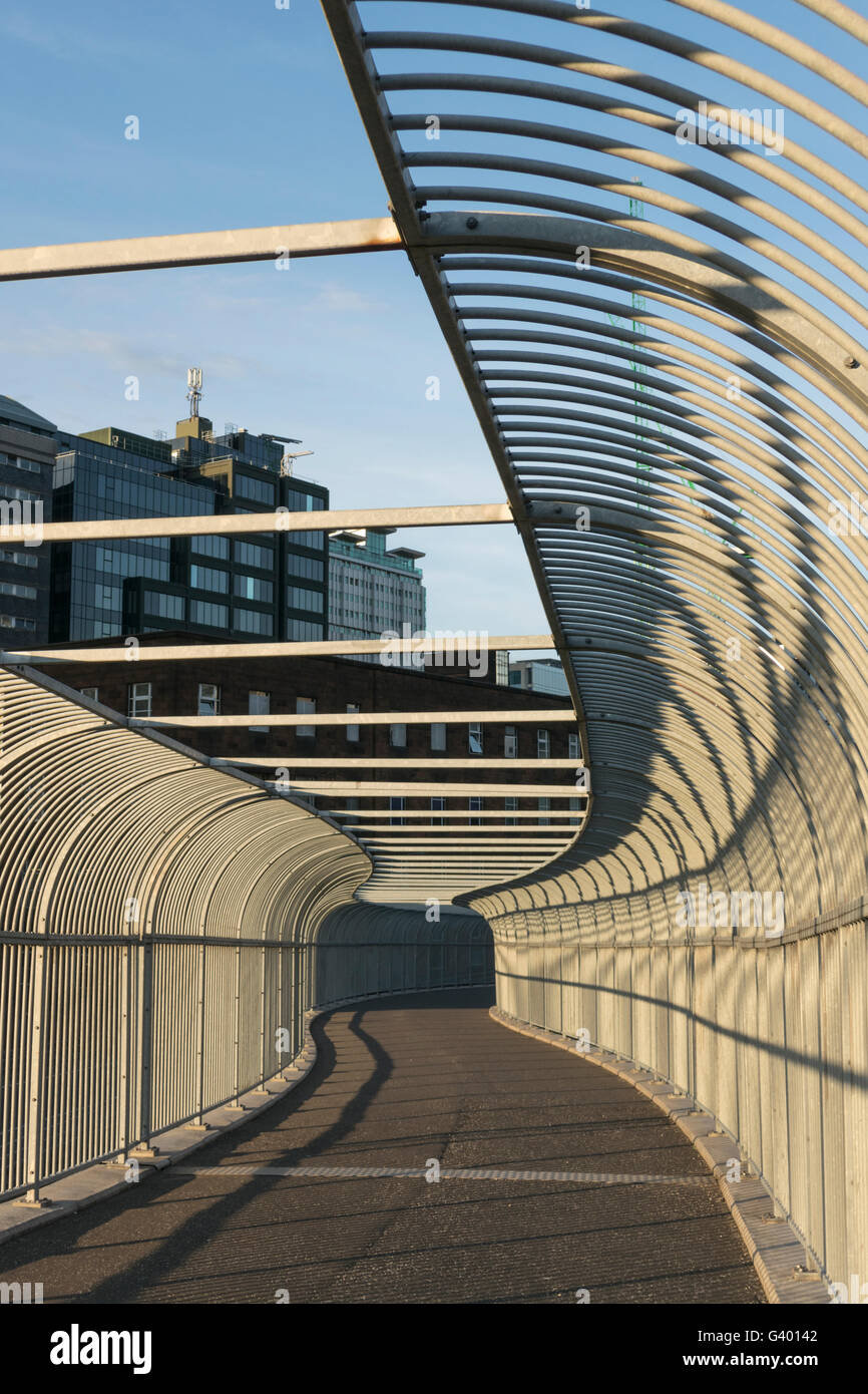Urban flyover walkway leading to city centre, Glasgow, Scotland, UK ...