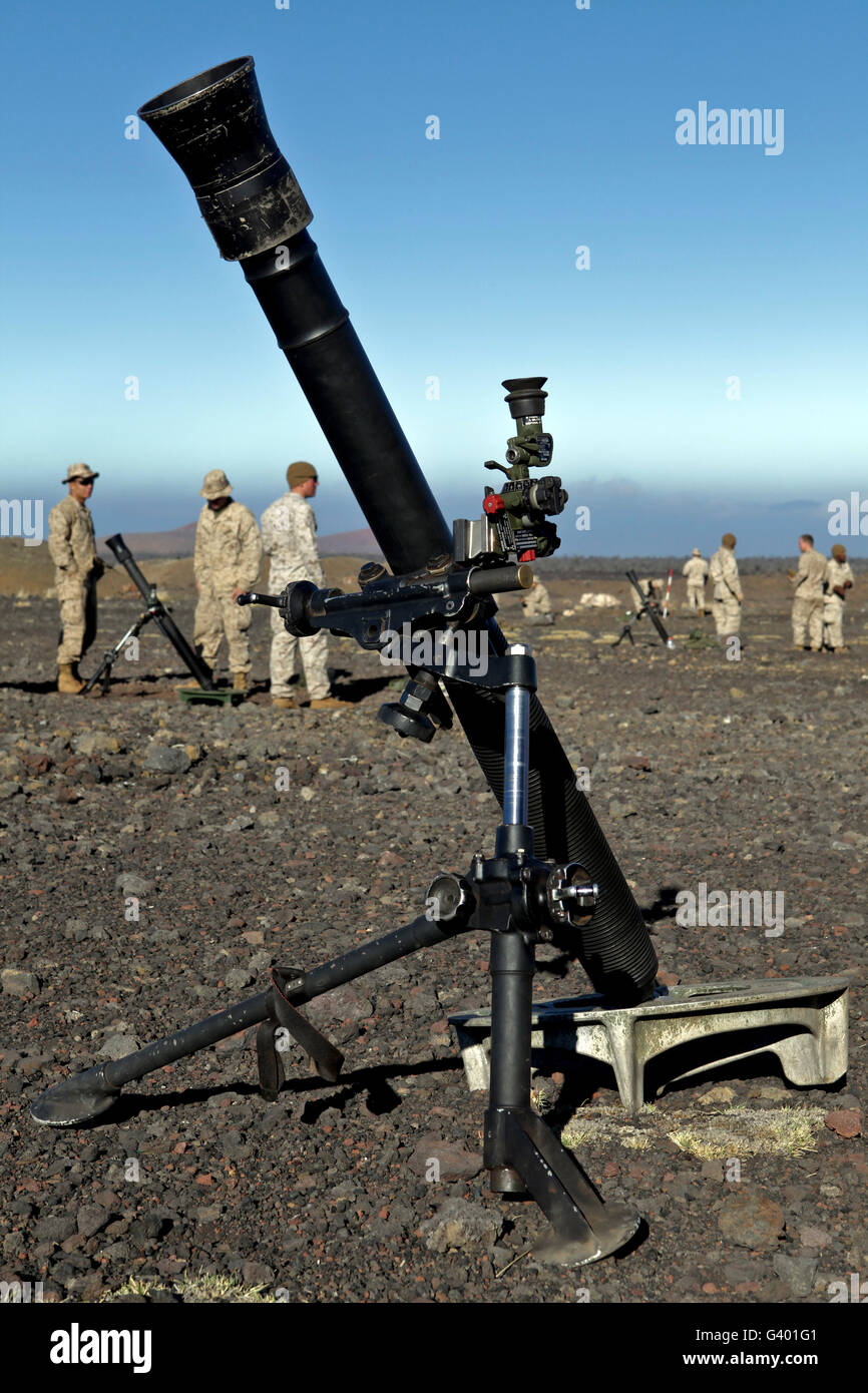 U.S. Marines set up M252 81mm mortar systems on Pohakuloa Training Area ...