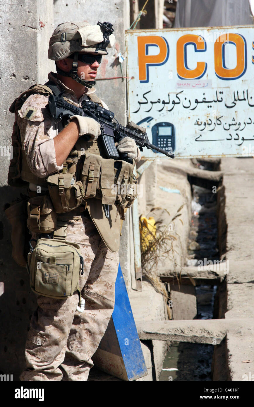 A soldier provides security during a patrol through the northern bazaar ...