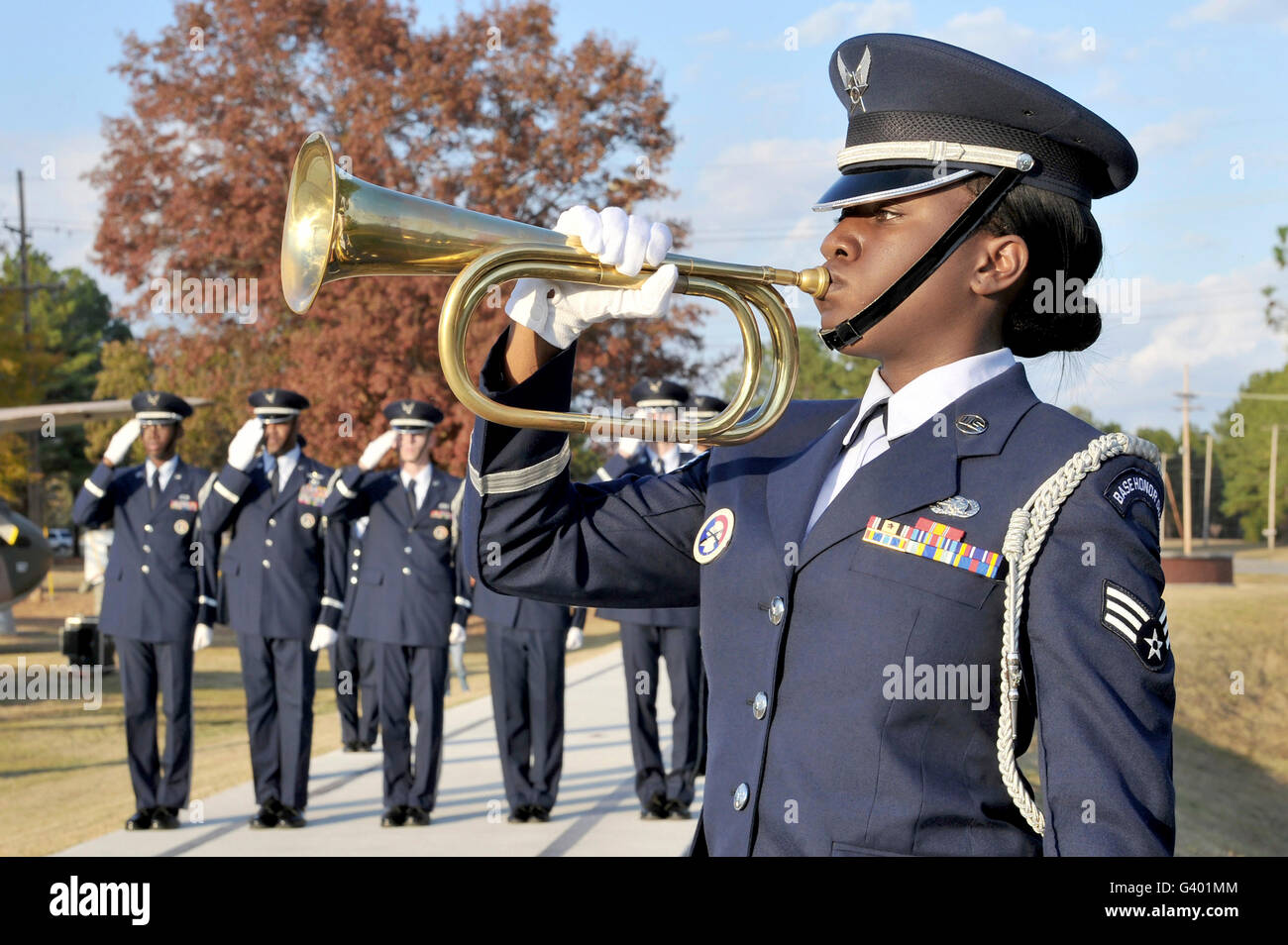 Airman plays Taps during the Veterans Days retreat ceremony at Little ...