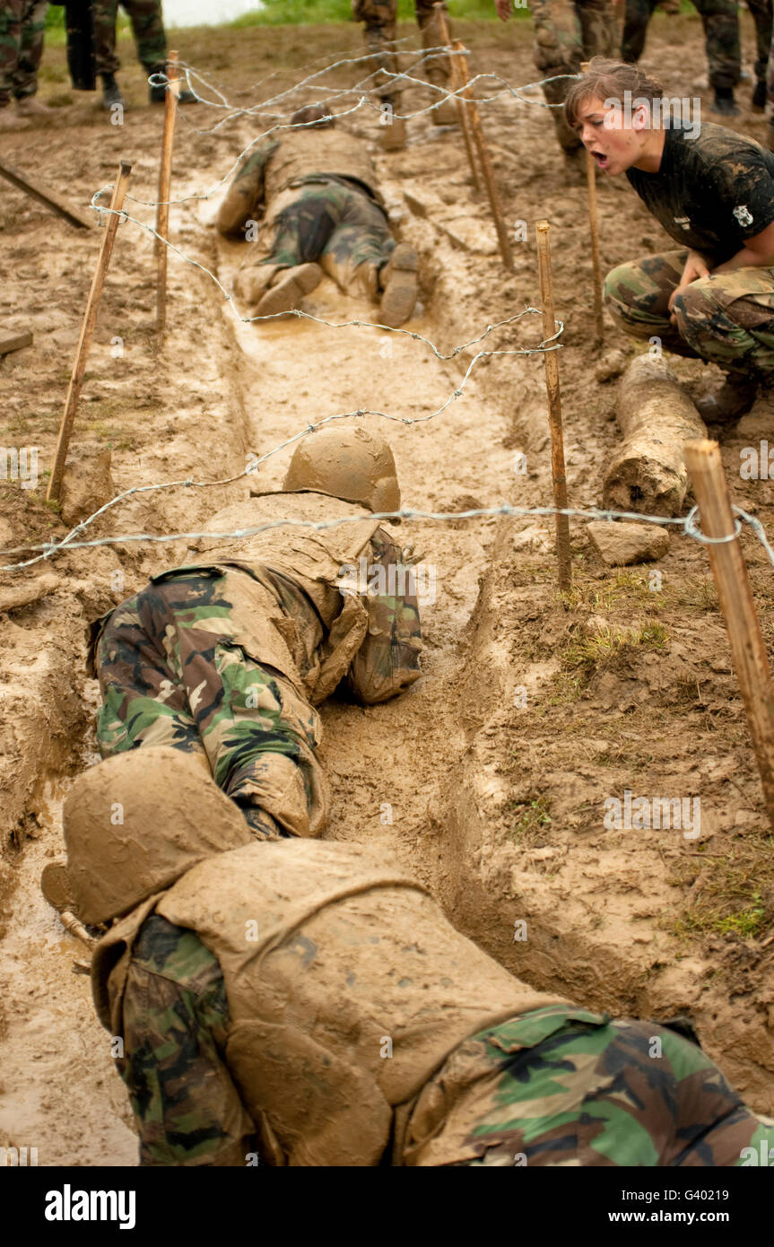 Plebes navigate the low crawl obstacle during Sea Trials at the U.S ...